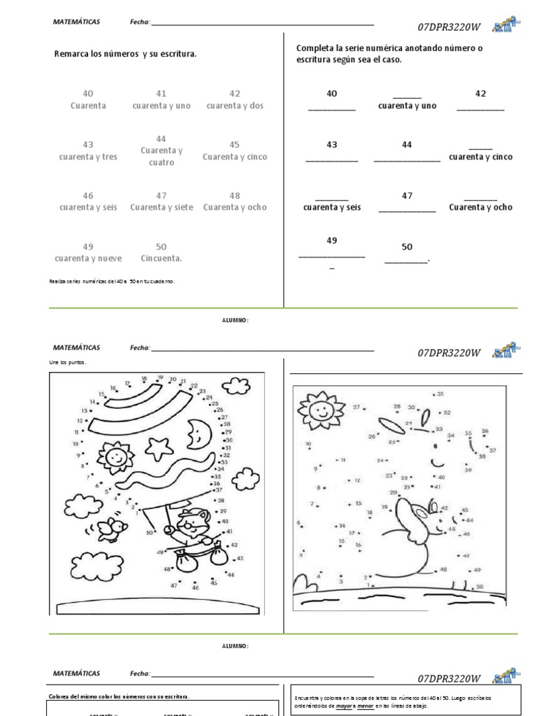 Números del 40 al 50 para niños | PDF