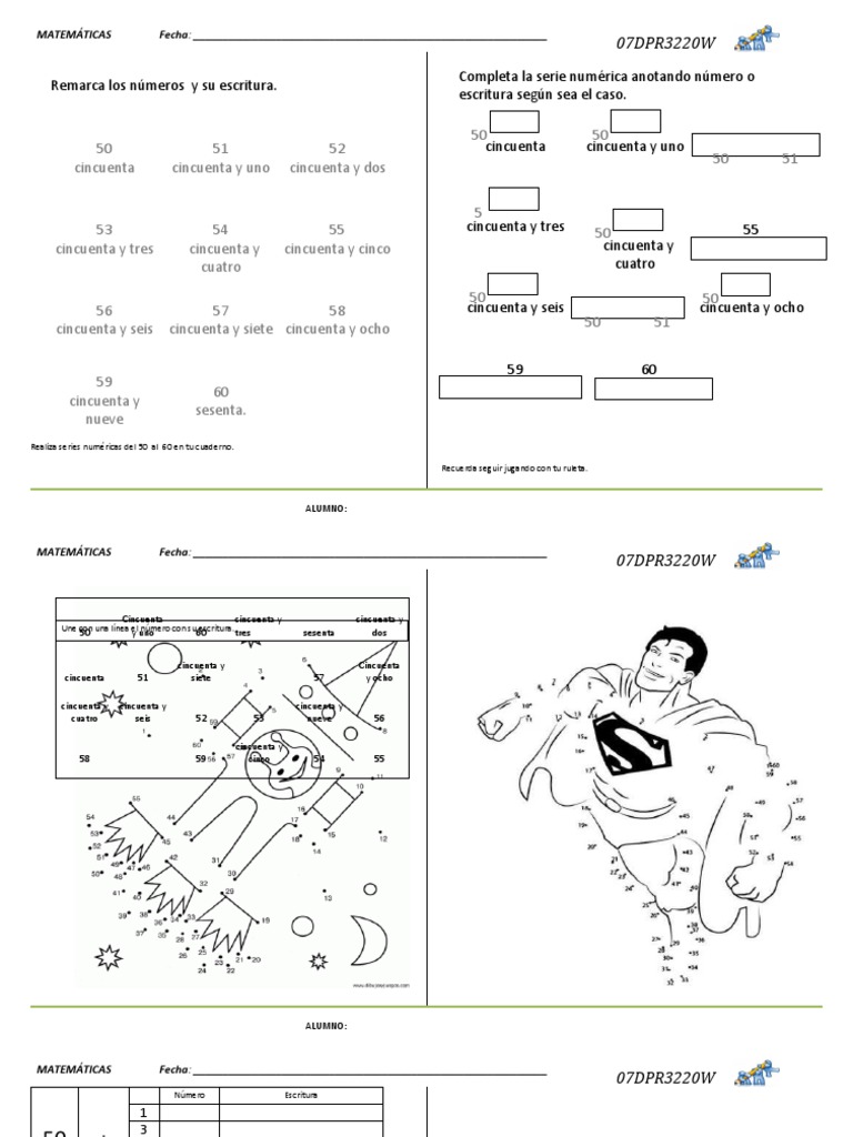 Números del 50 al 60 en Letras | PDF