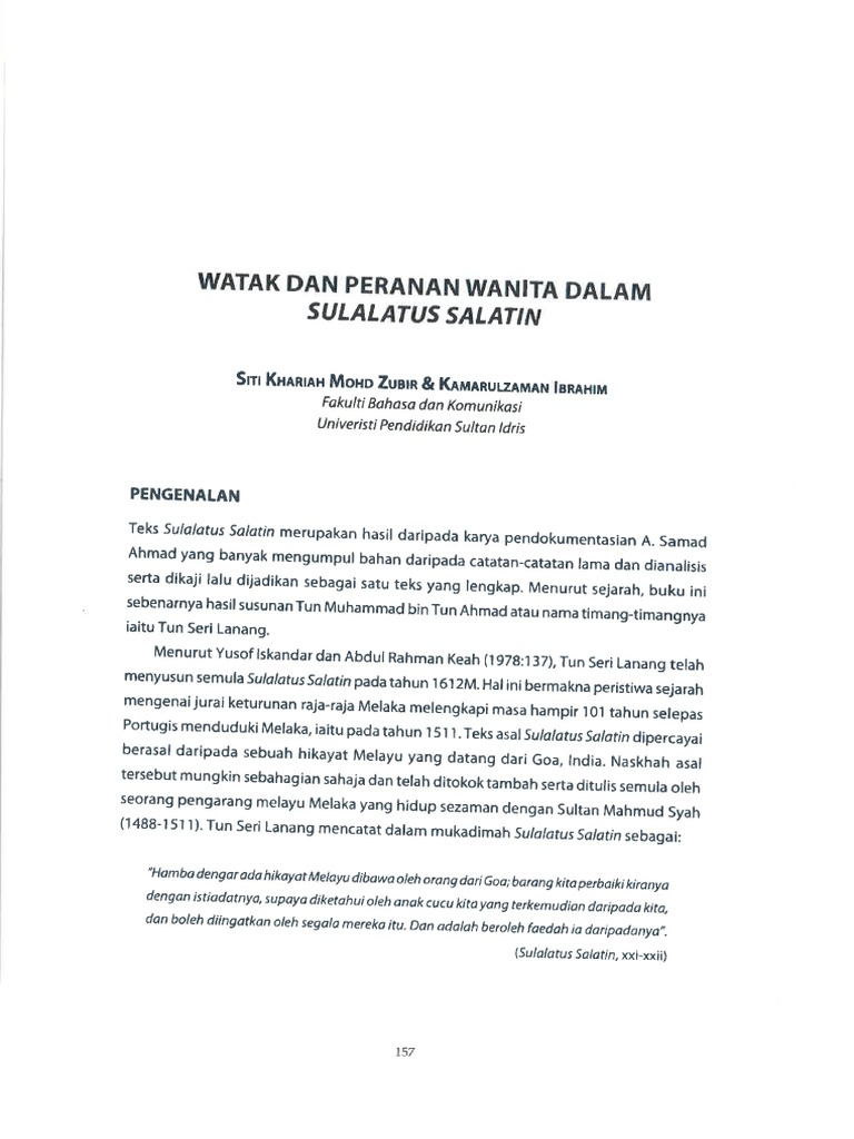 Watak Dan Peranan Wanita Dalam Sulalatus Salatin | PDF