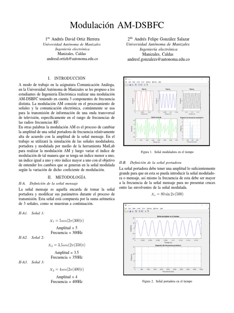 Análisis de Modulaciones AM-DSBFC en MATLAB | PDF | Modulación | Frecuencia