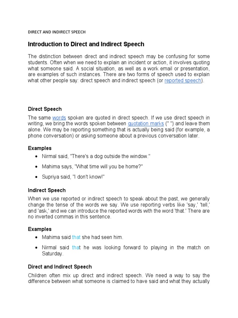 Direct and Indirect Speech | PDF | Grammatical Tense | Verb