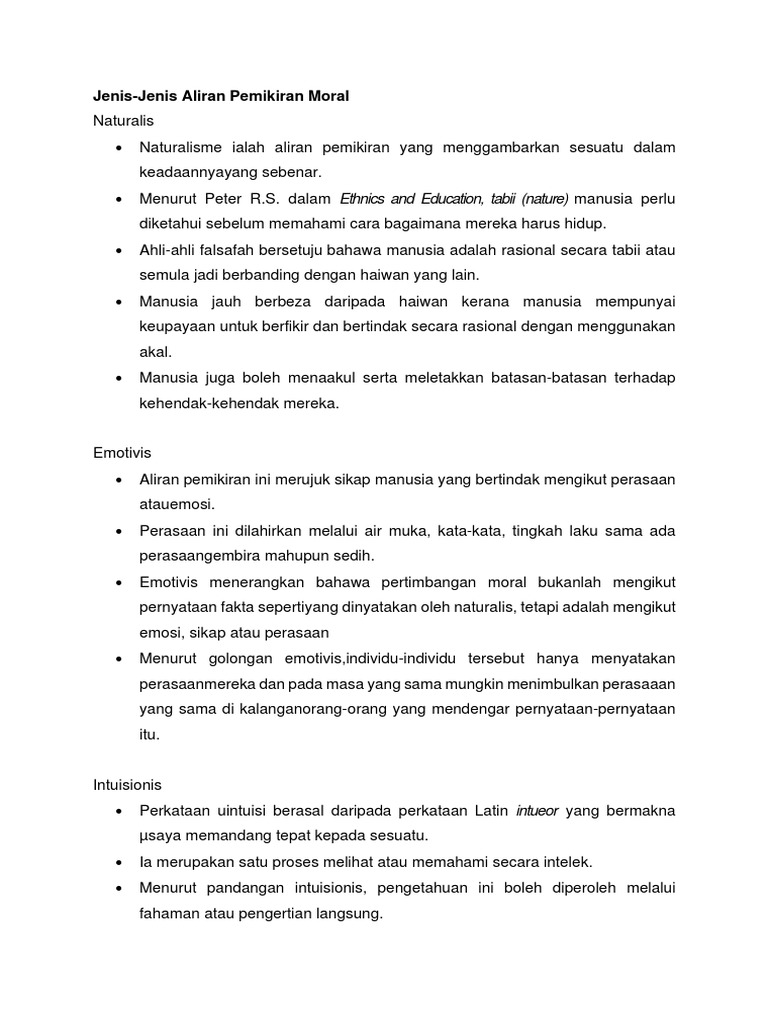 Jenis-Jenis Aliran Pemikiran Moral | PDF