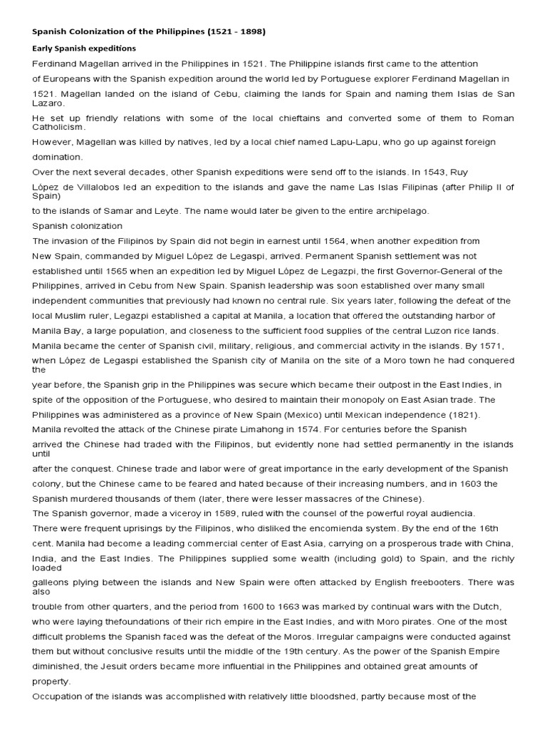 Spanish Colonization of The Philippines | PDF | Spanish Empire ...