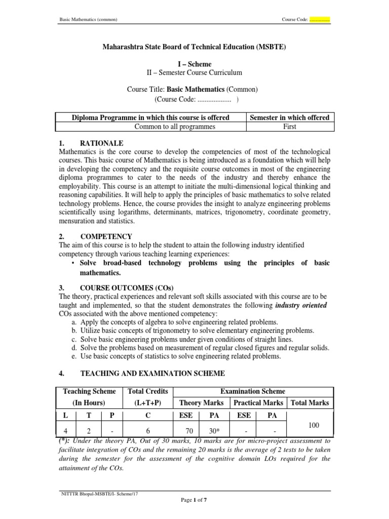 Basic Mathematics (Common) Course Code: ................ | PDF | Area ...