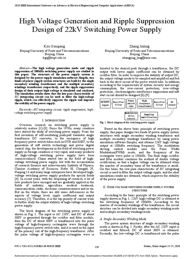 High Voltage Generation and Ripple Suppression Design of 22kV Switching Power Supply | PDF ...