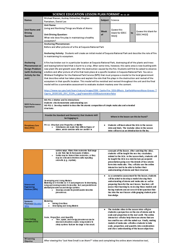 Ms Science Lesson Plan Template 1 | PDF | Teaching | Cognition