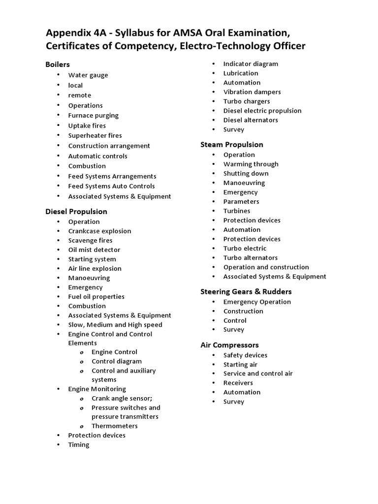 Appendix4a Syllabus Amsa Oral Exam Cert Competency Electro Technology ...