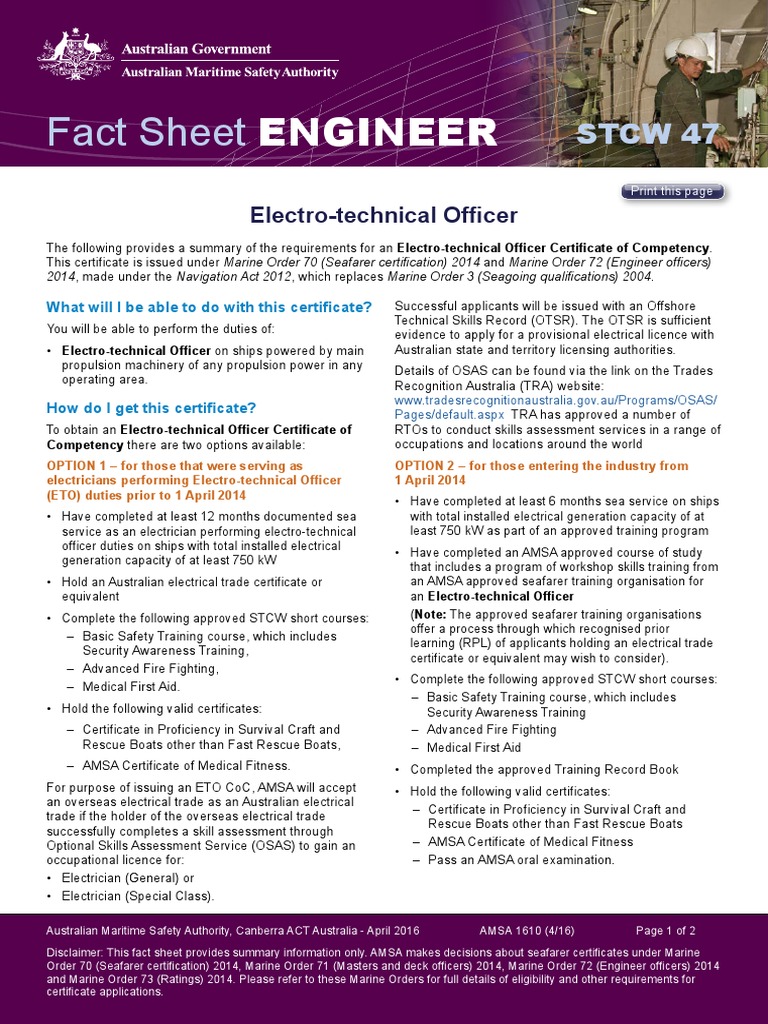 ETO Certificate Requirements | PDF | Electrician
