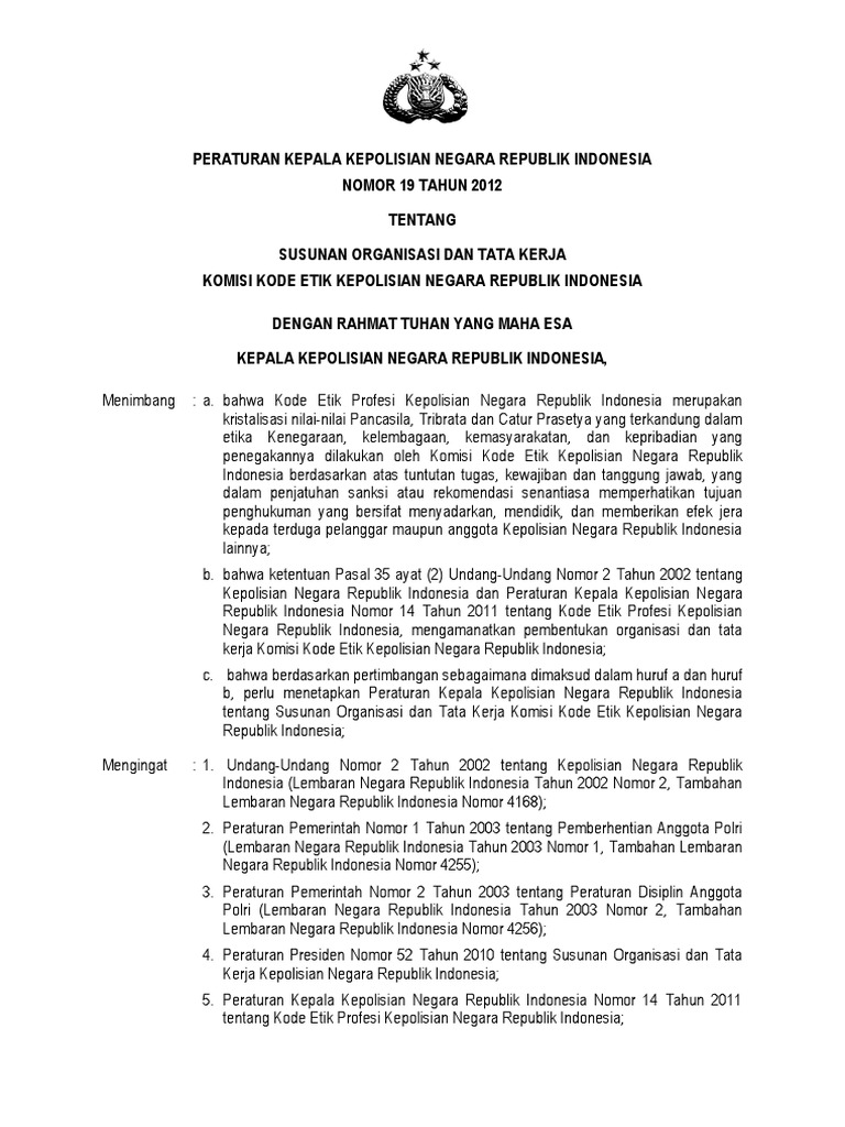 Perkap 19 THN 2012 TTG Sotk Kepp | PDF