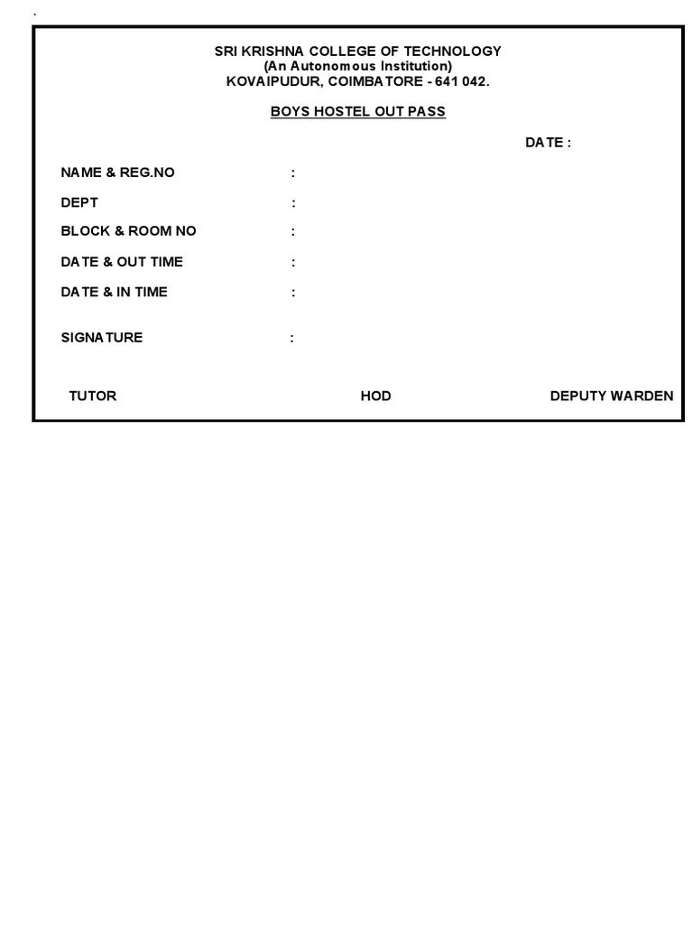 Student Hostel Out Pass | PDF
