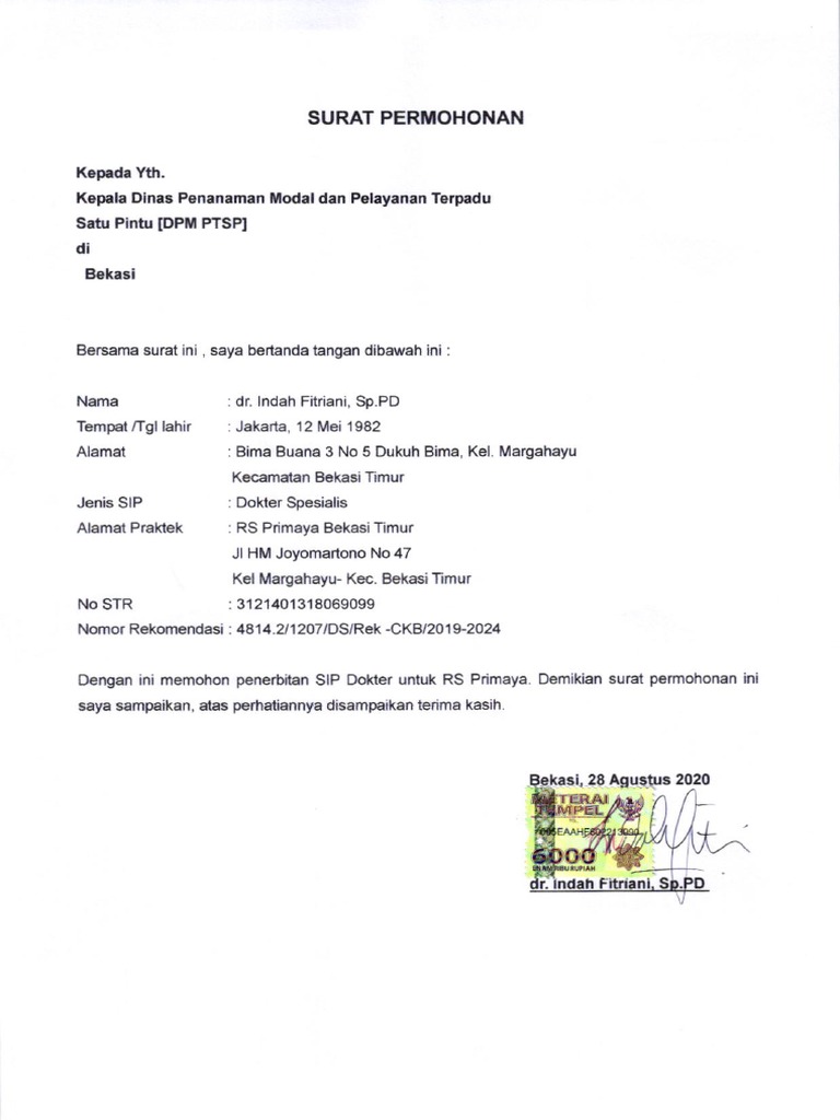 Surat Permohonan SIP Ke PPTSP | PDF