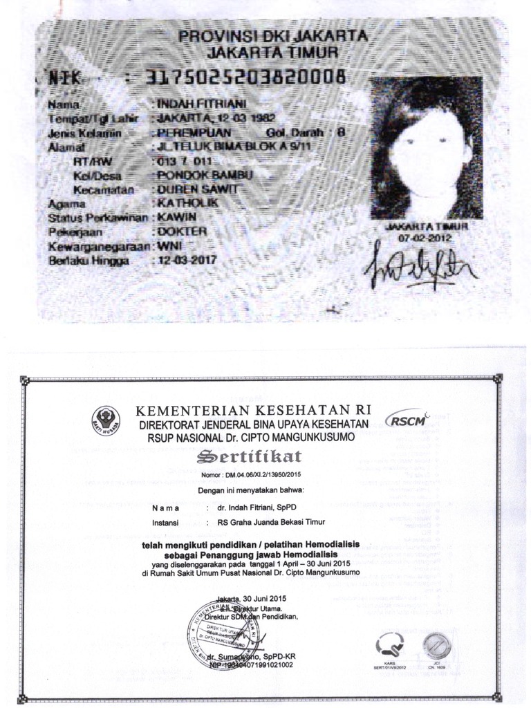 Surat Dokumen Kompetensi (STR, Serkom, PERNEFRI Dan Hemodialisa) | PDF