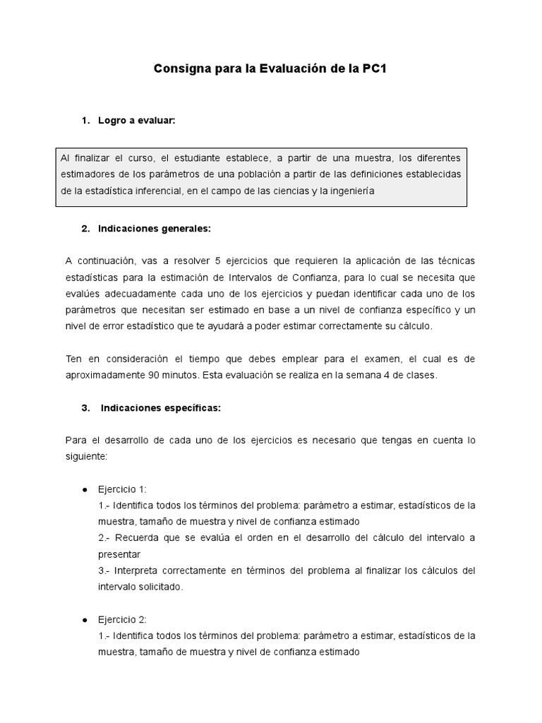 CONSIGNA PARA LA EVALUACION GC - I17N - ConsignaPC1 - 21C2A | PDF | Intervalo de confianza ...