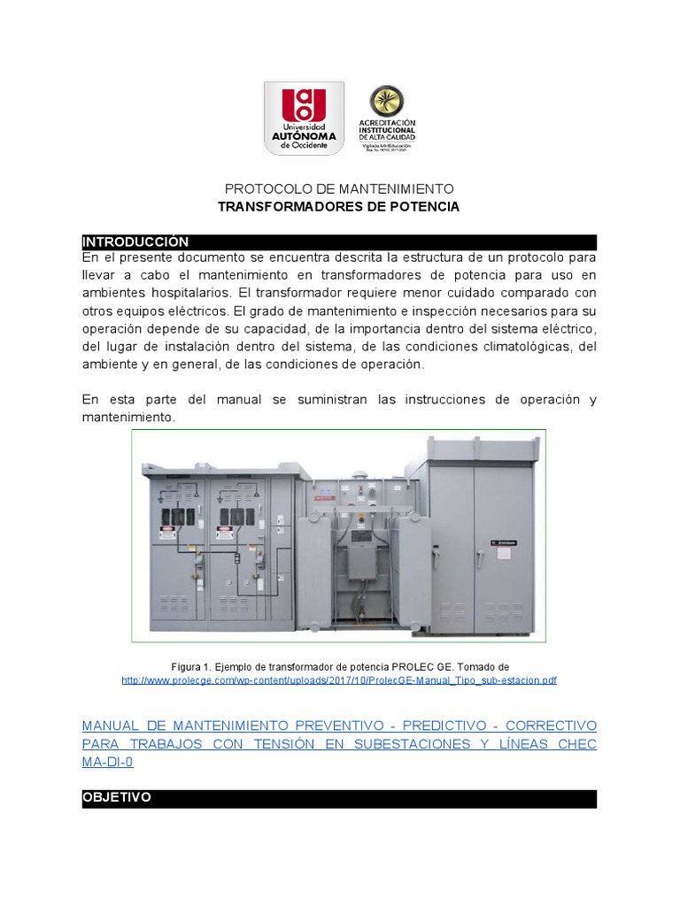 Protocolo de Mantenimiento - Transformadores de Potencia | PDF | Transformador | Ingenieria ...