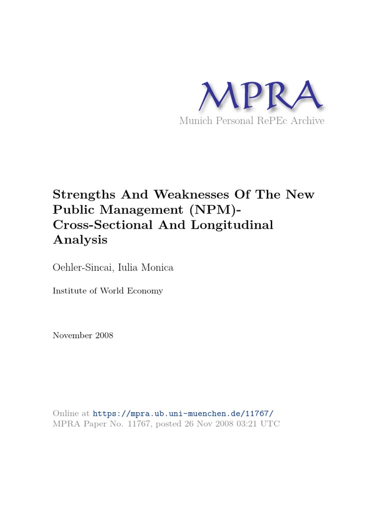 Strengths and Weaknesses of The New Public Management (NPM) - Cross-Sectional and Longitudinal ...