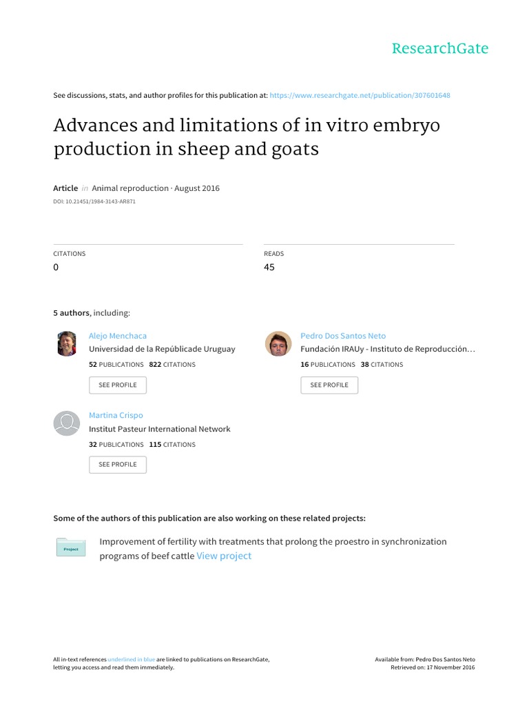 Advances and Limitations of in Vitro Embryo Production in Sheep and ...