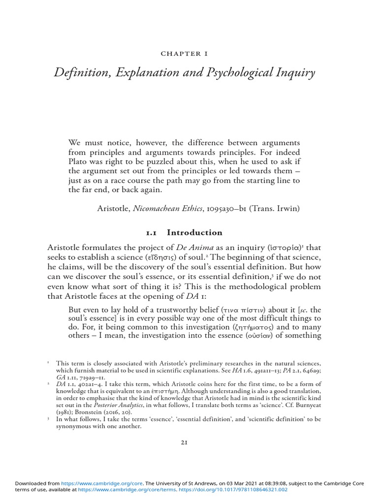 Definition, Explanation and Psychological Inquiry | PDF | Aristotle ...