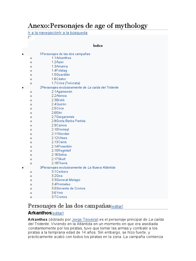 Personajes de Age of Mythology | PDF | Mitología | Religión Griega Antigua