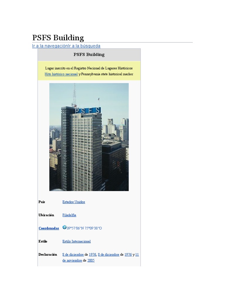 PSFS Building | PDF | Diseño arquitectonico | Arquitectura