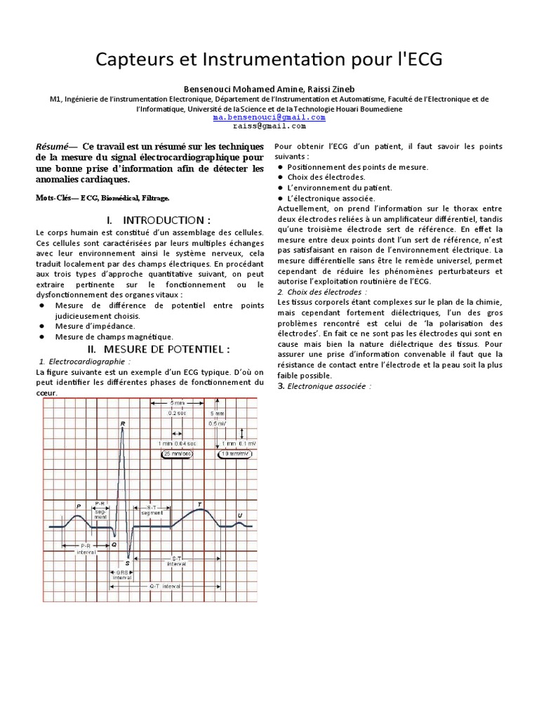 Techniques de Mesure ECG et Capteurs | PDF | Électrocardiographie ...