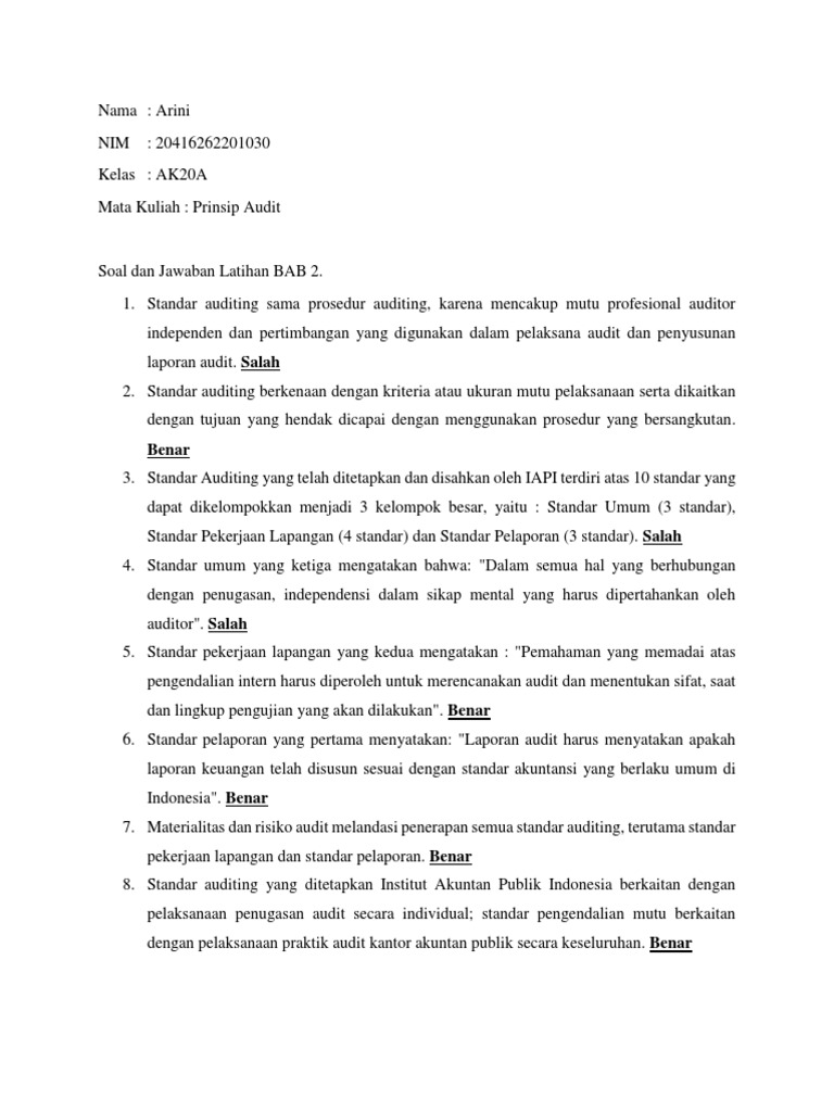 Prinsip Audit Latihan BAB 2 | PDF