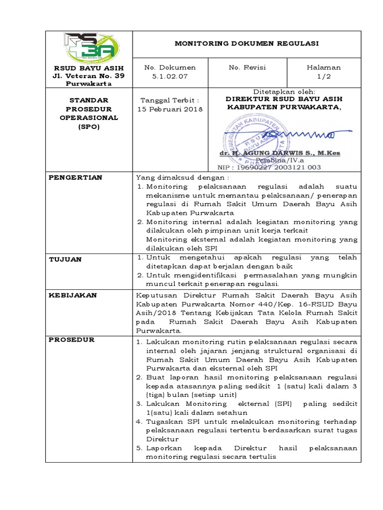 Spo Monitoring Dokumen Regulasi | PDF