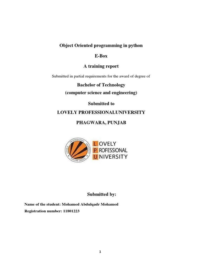 Object Oriented Programming in Python E-Box A Training Report | PDF | Method (Computer ...