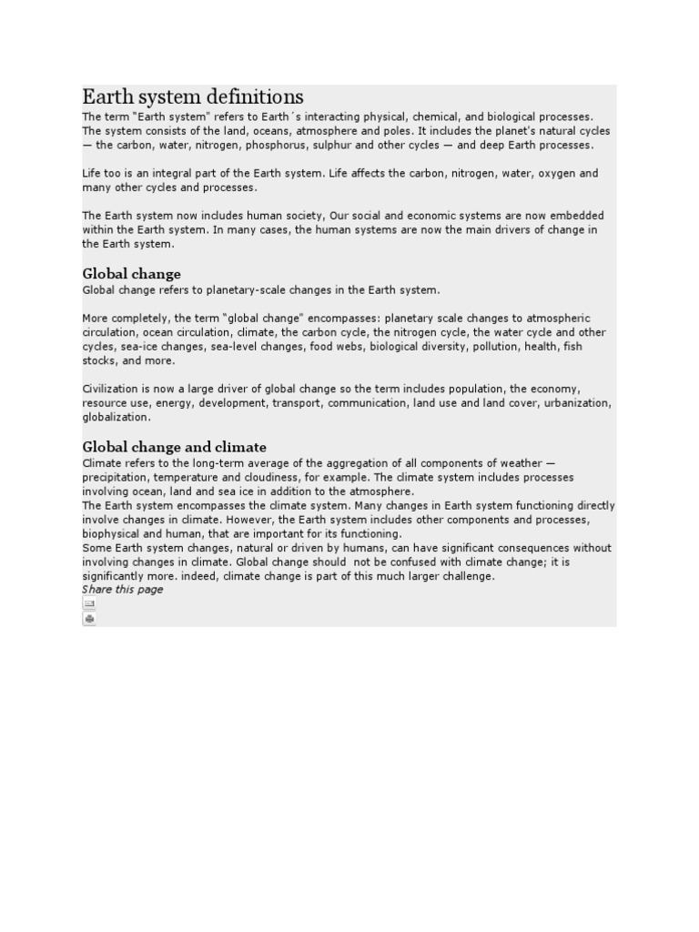 Earth System Definitions: Global Change | PDF | Science & Mathematics