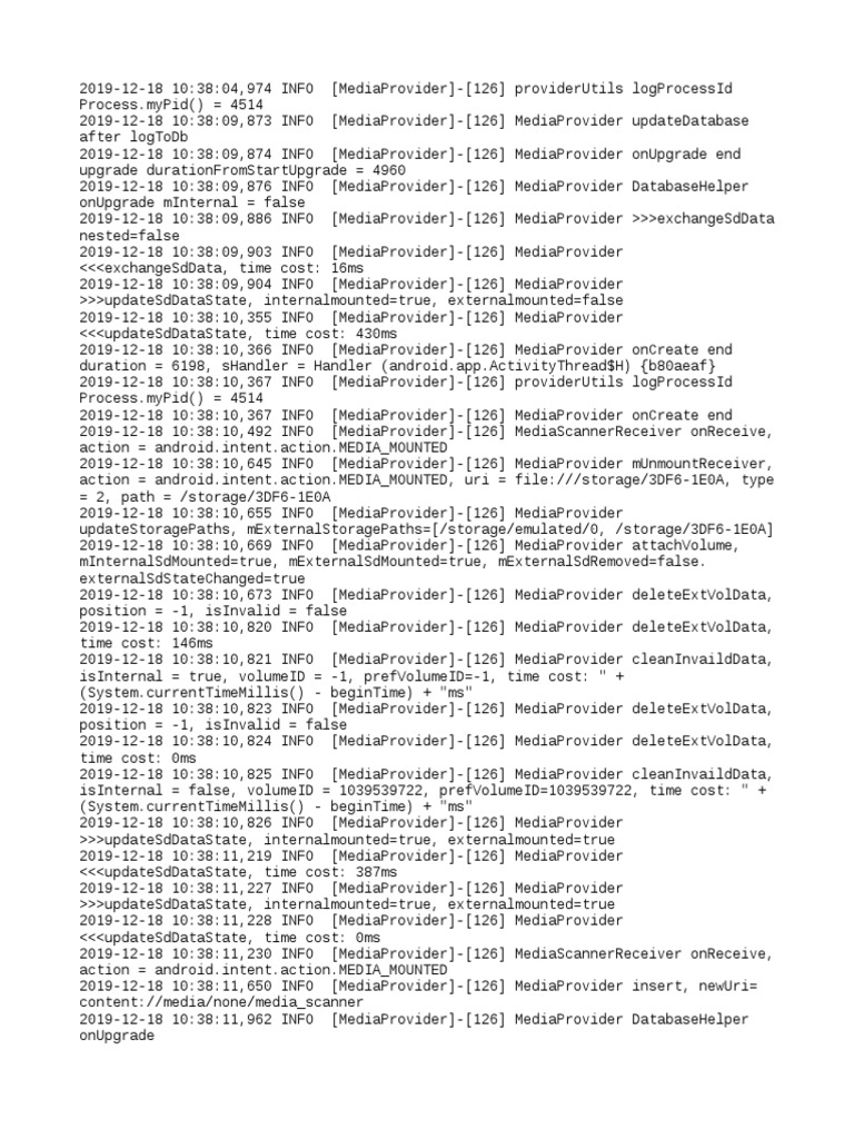 Log file documenting the startup and initialization process of the MediaProvider component | PDF ...