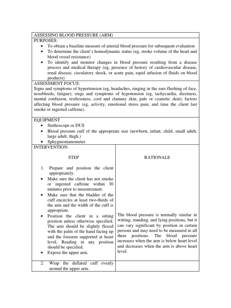 Blood Pressure Assessment Procedures | PDF | Blood Pressure ...
