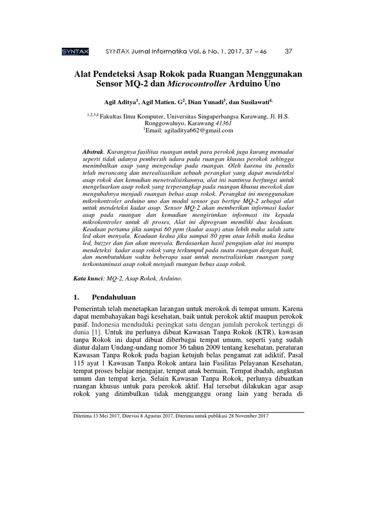 Alat Pendeteksi Asap Rokok Pada Ruangan Menggunakan Sensor MQ-2 Dan ...