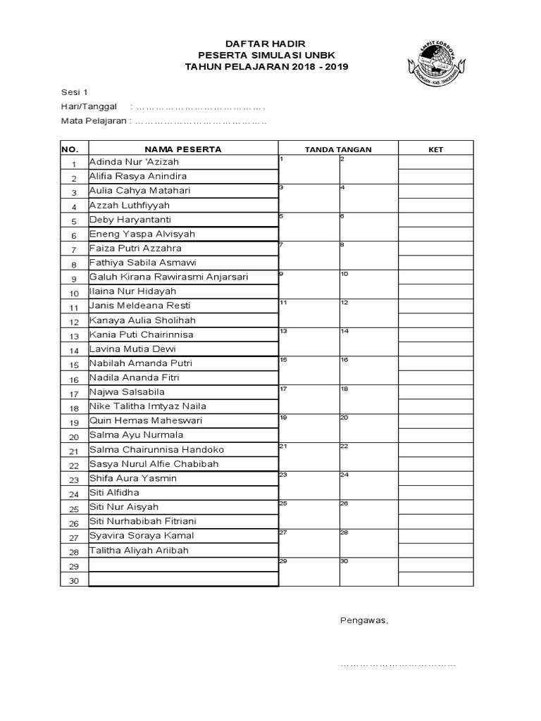 Daftar Hadir UTs | PDF