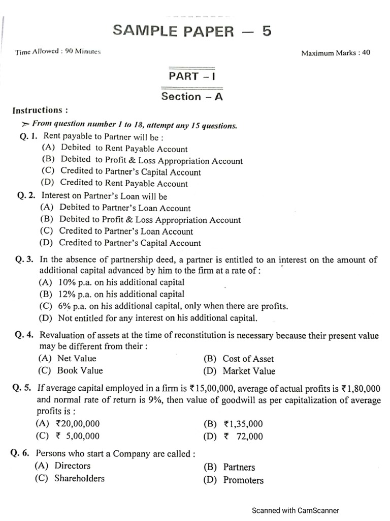 Accountancy Sample Paper-5 With Solutions | PDF