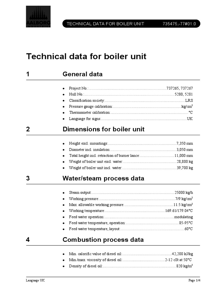 Aalborg AQ-18 Boiler Technical Data | PDF | Boiler | Fuel Oil