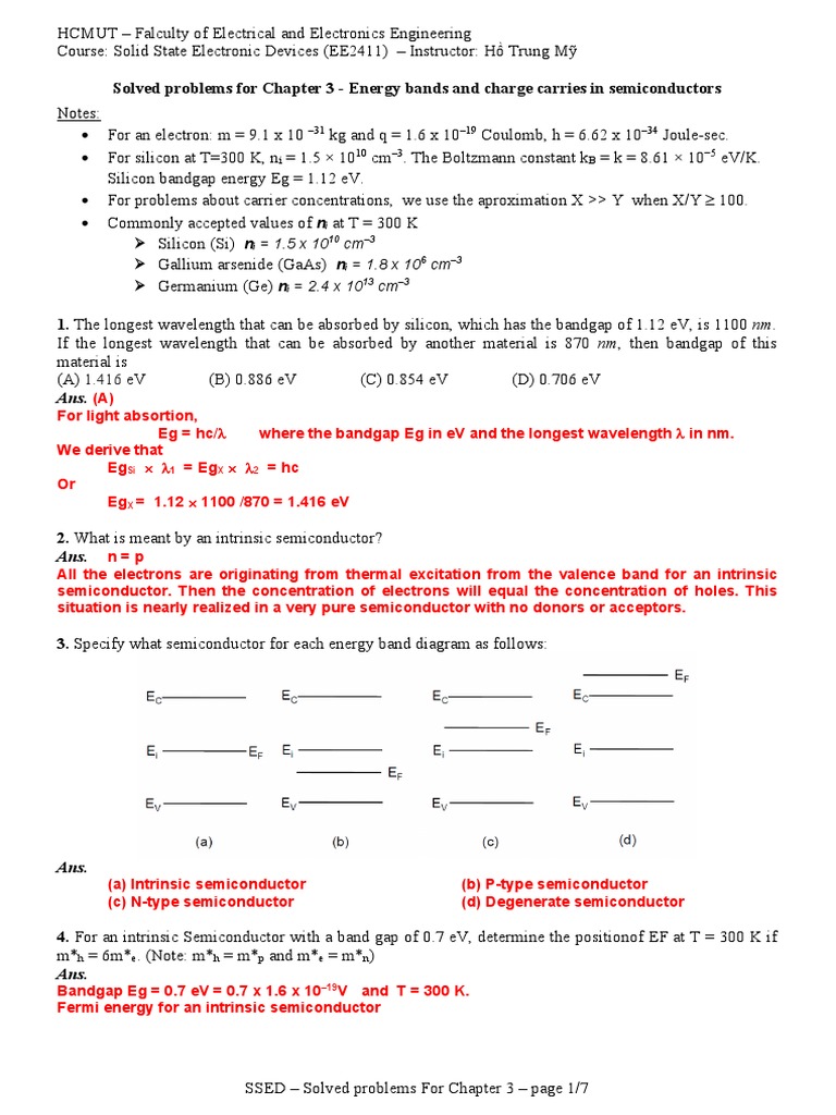 SSED - Solved Problems For Chapter 3 | PDF | Doping (Semiconductor) | Semiconductors