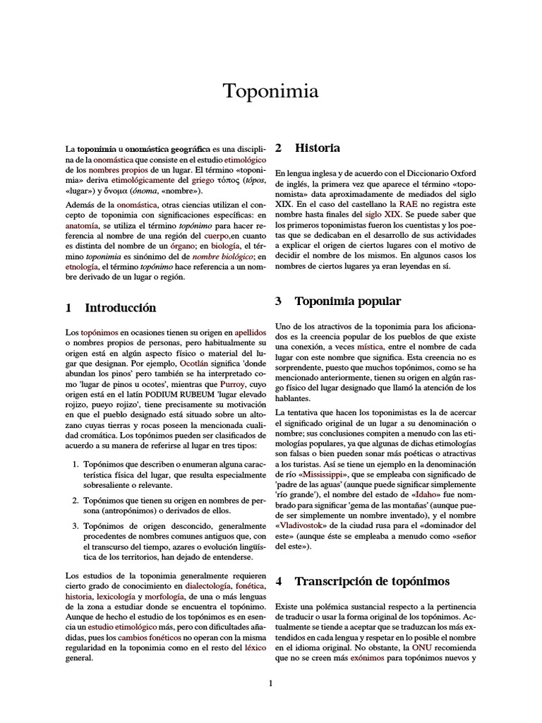 Tipos y ejemplos de topónimos | PDF | Lingüística