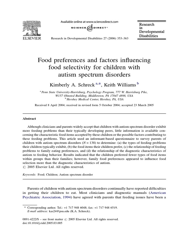 Food Preferences and Factors Influencing | PDF | Autism | Mental Disorder