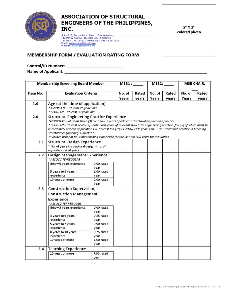 ASEP Membership Evaluation Form | PDF | Academic Degree | Licensure