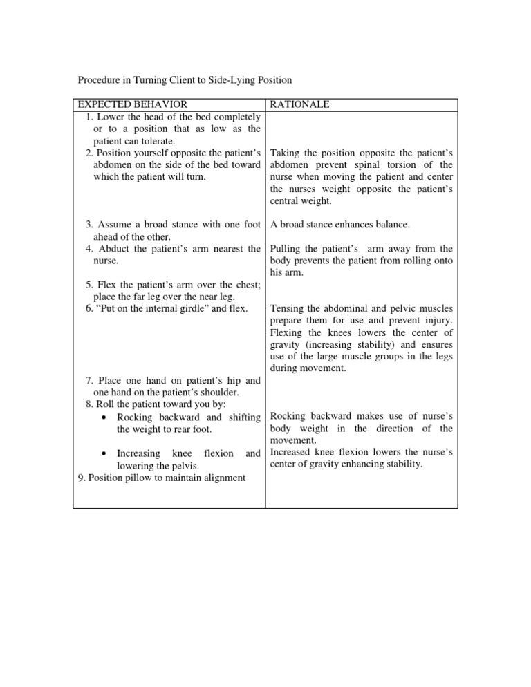 Turning Patients to Side-Lying Position | PDF | Wellness