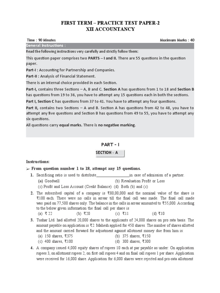 Xii Accountancy-Practice Paper-2 | PDF | Balance Sheet | Revenue