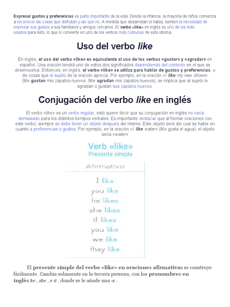 Expresar Gustos y Preferencias | PDF | Verbo | Idioma en Inglés