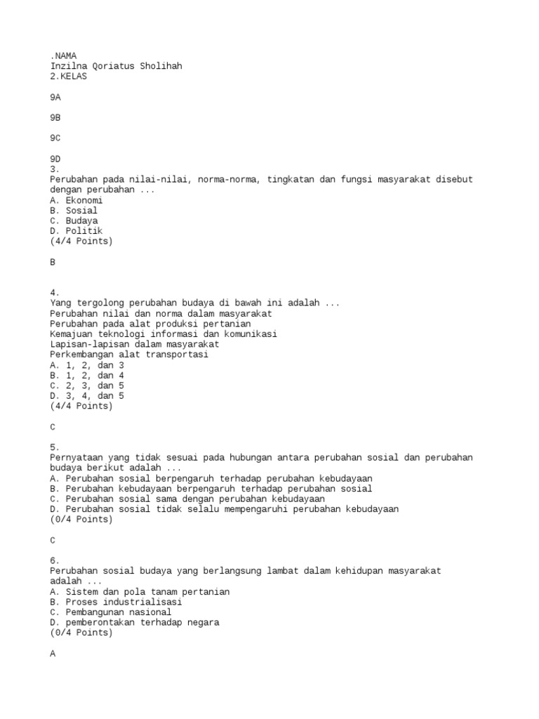 Uh Ips Perubahan Sosial Budaya | PDF