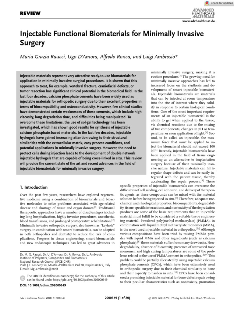 Injectable Functional Biomaterials For Minimally Invasive Surgery | PDF ...