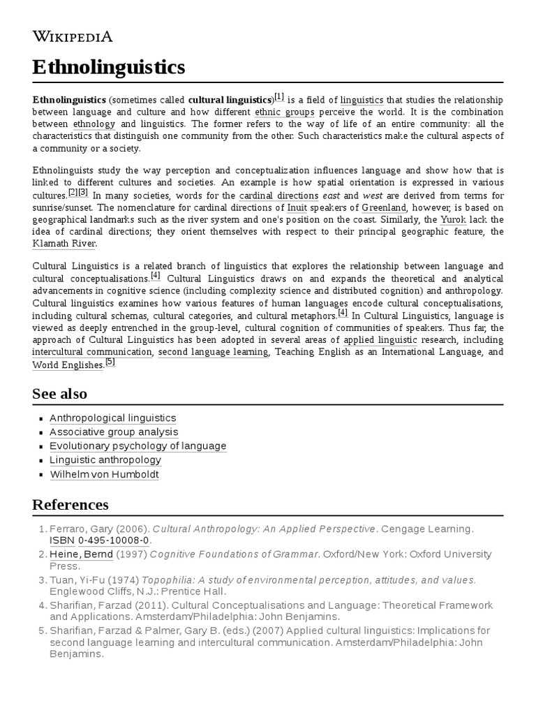 Ethnolinguistics See Also Pdf Linguistics Cognitive Science