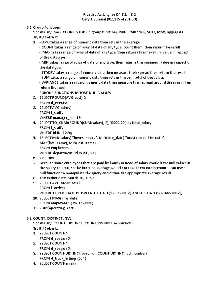 DP8 Practice Activities - Answers | PDF | Salary | Data Management