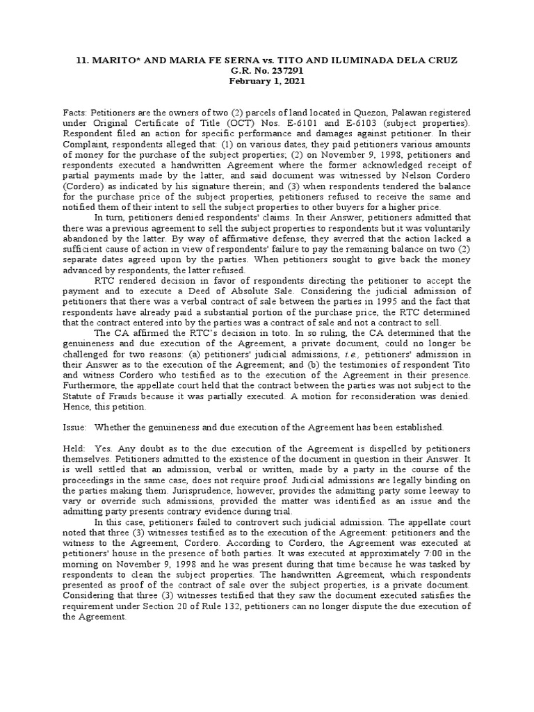 Serna Vs Dela Cruz | PDF | Evidence (Law) | Justice