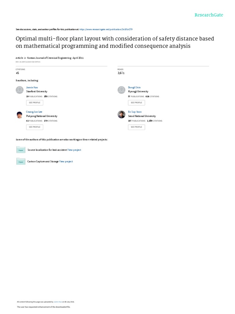Optimal Multi - Oor Plant Layout With Consideration of Safety Distance ...