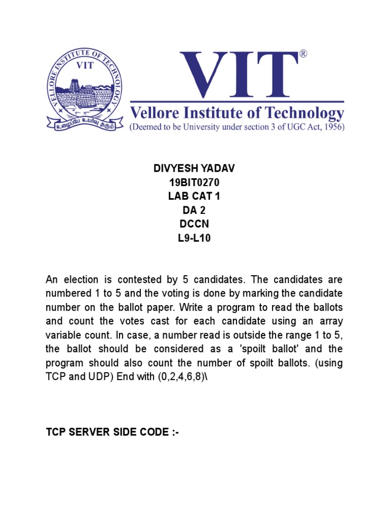 Divyesh Yadav 19BIT0270 Lab Cat 1 DA2 DCCN L9-L10 | PDF | Network Socket | Port (Computer ...