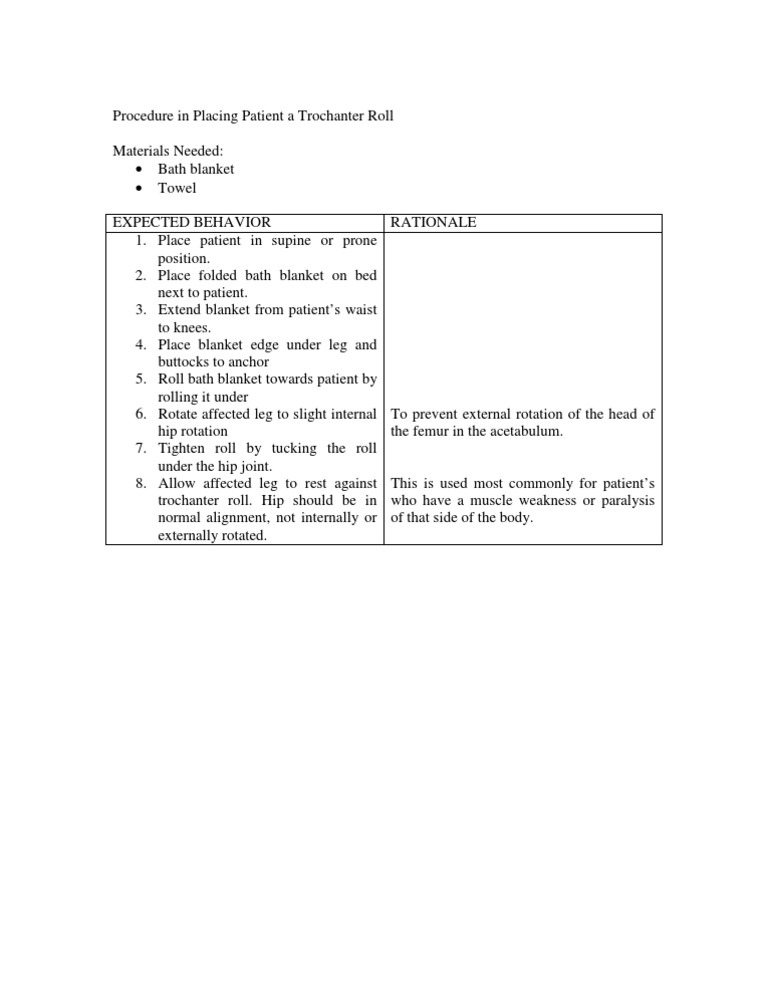 Procedure in Placing Patient A Trochanter Roll | PDF | Hip | Anatomical ...