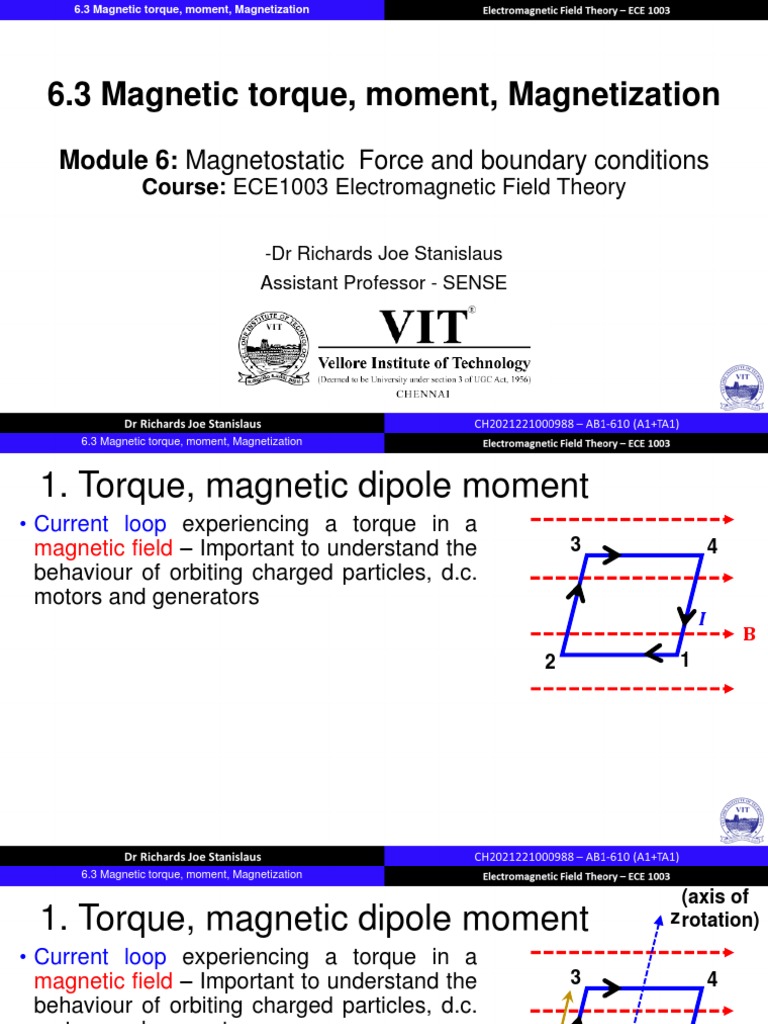 6.3 Magnetic Torque, Moment, Magnetization | PDF | Magnetic Field | Dipole